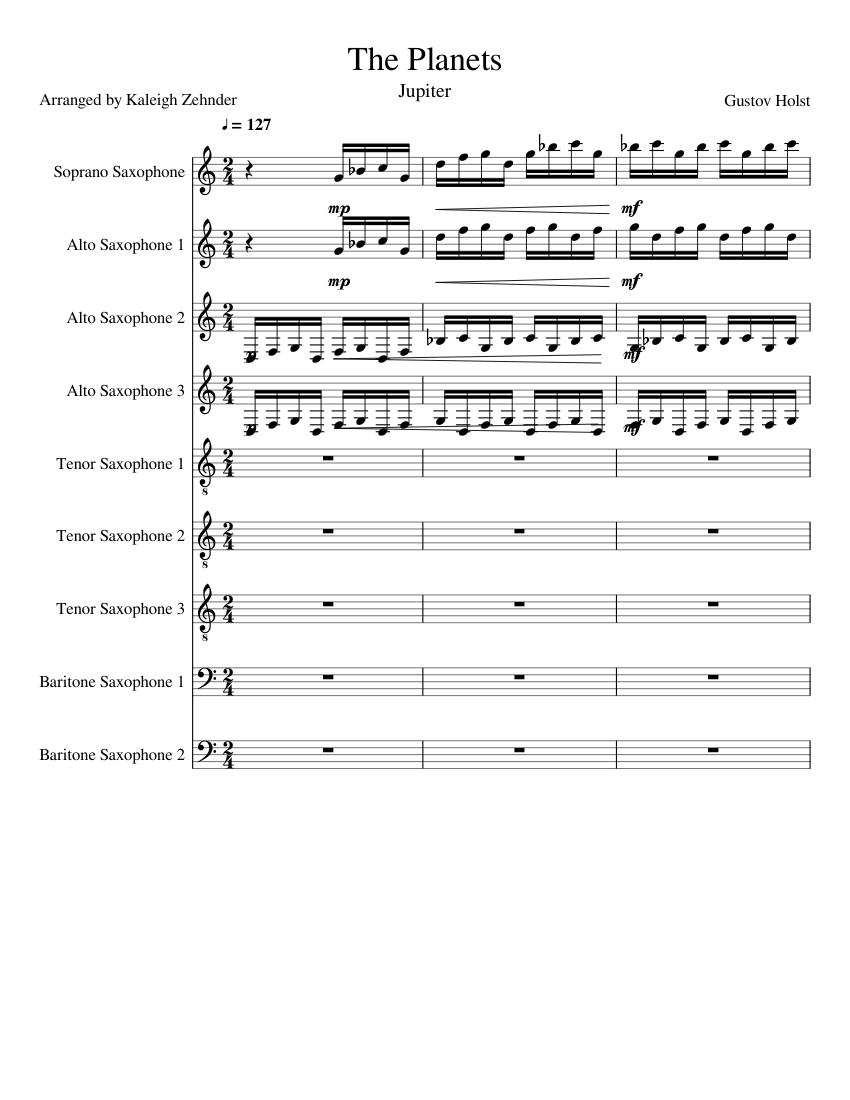 The Planets Sheet music for Saxophone alto, Saxophone tenor, Saxophone ...