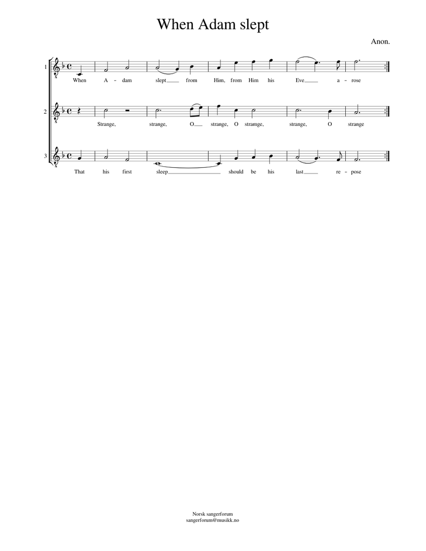 When Adam slept – Anonymous Sheet music for Tenor (Choral) | Musescore.com