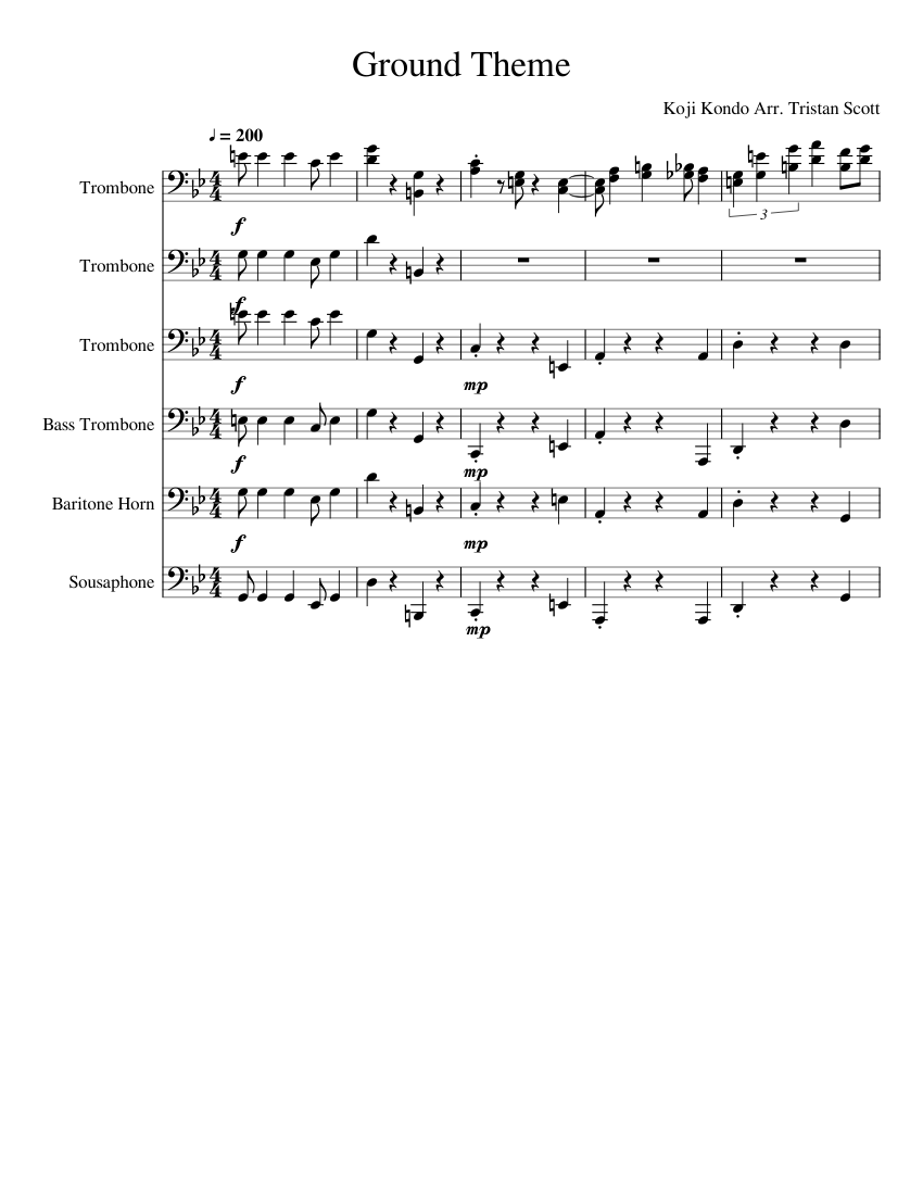Super Mario Bros Sheet music for Trombone, Trombone bass, Baritone horn ...