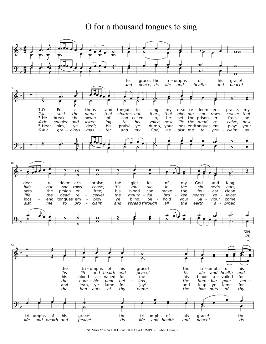 O for a thousand tongues to sing Sheet music for Organ (Church Choir ...