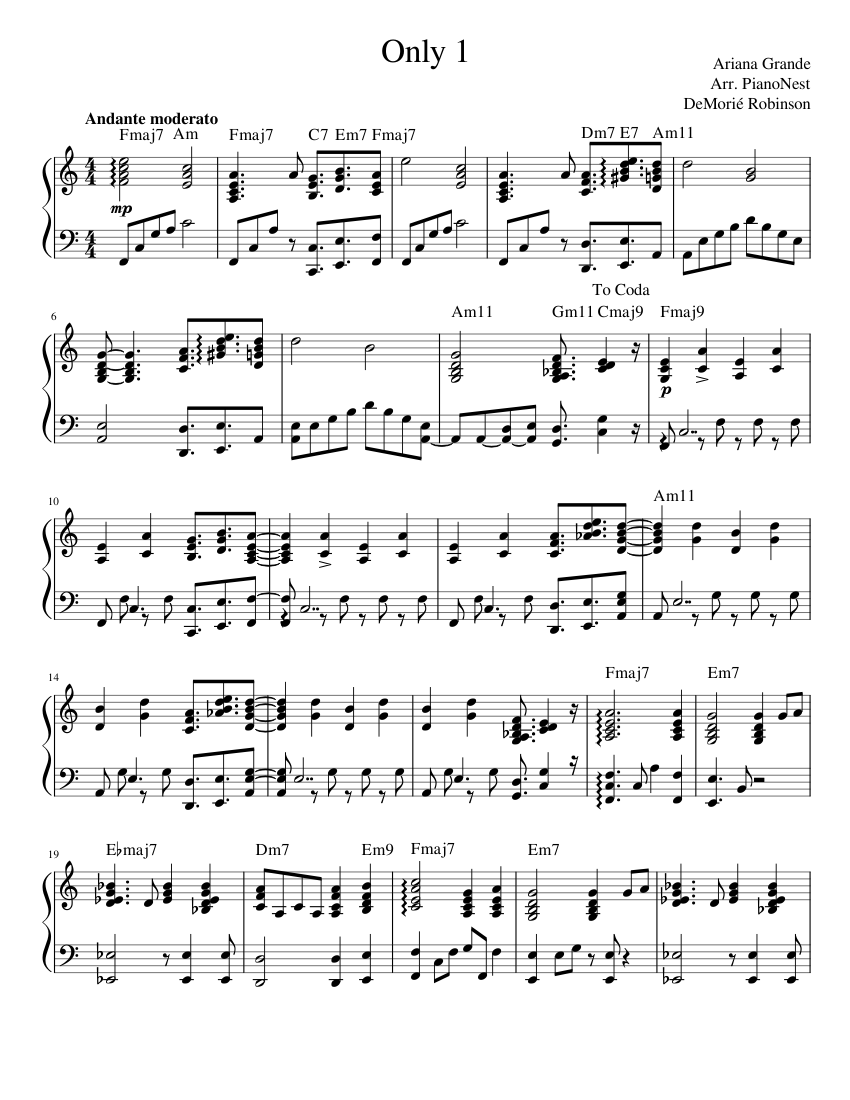 Only 1 (Ariana Grande, PianoNest) Sheet Music with Chords for Piano ...