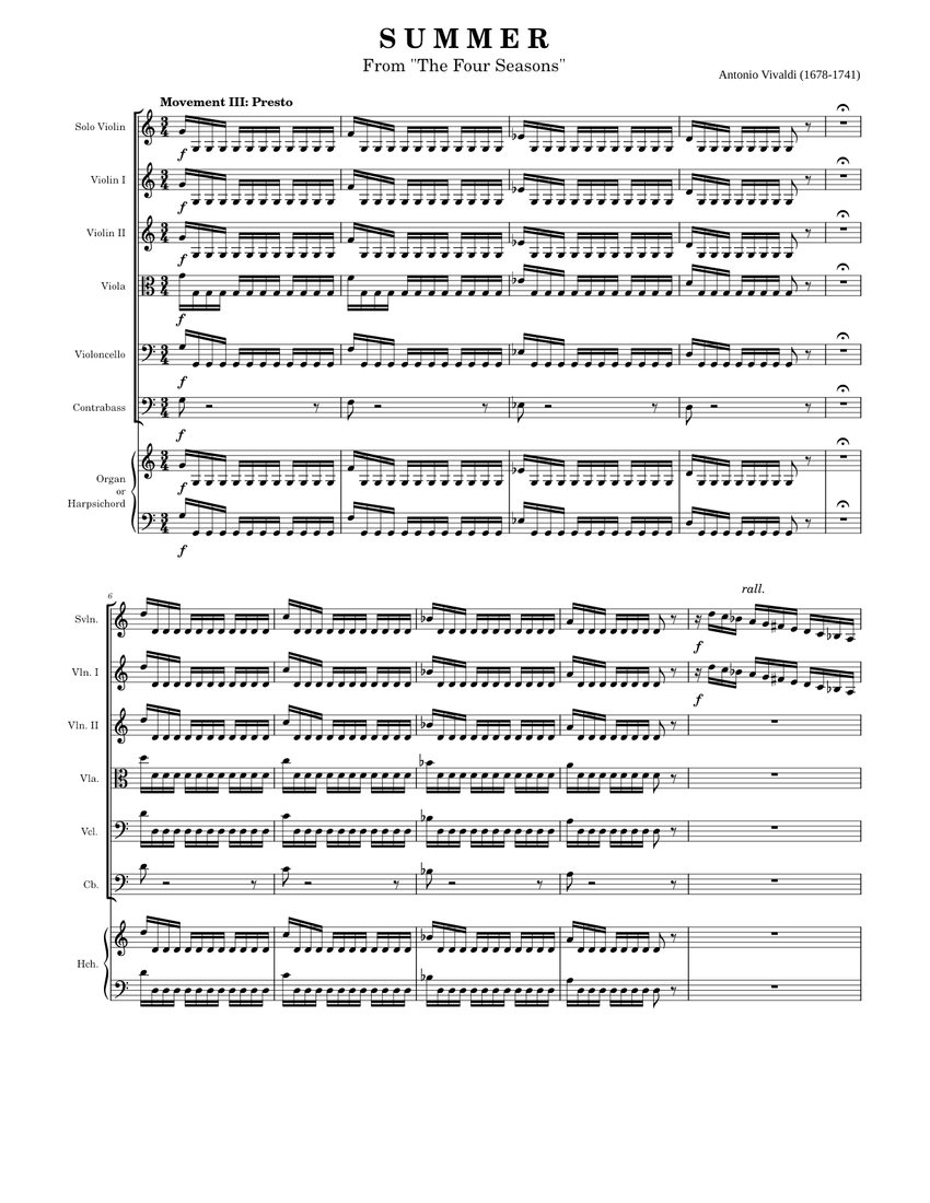Summer (from The Four Seasons, Movement 3) – Vivaldi Sheet music for ...