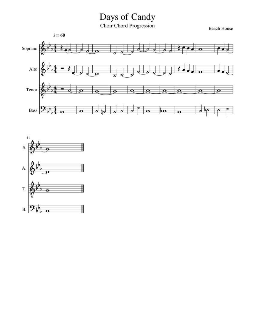 Days of Candy — Beach House Sheet Music for Soprano, Alto, Tenor, Bass ...