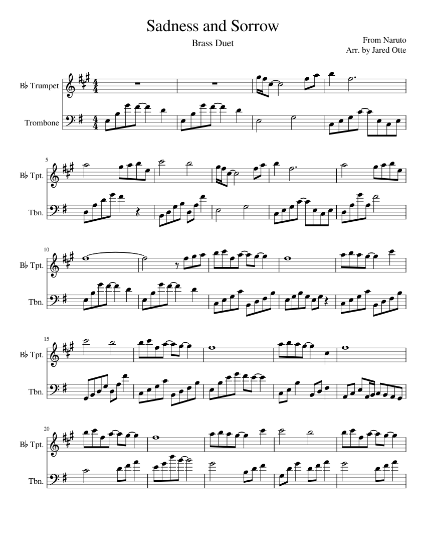 Sadness and Sorrow | Brass Duet Sheet music for Trombone, Trumpet in b ...