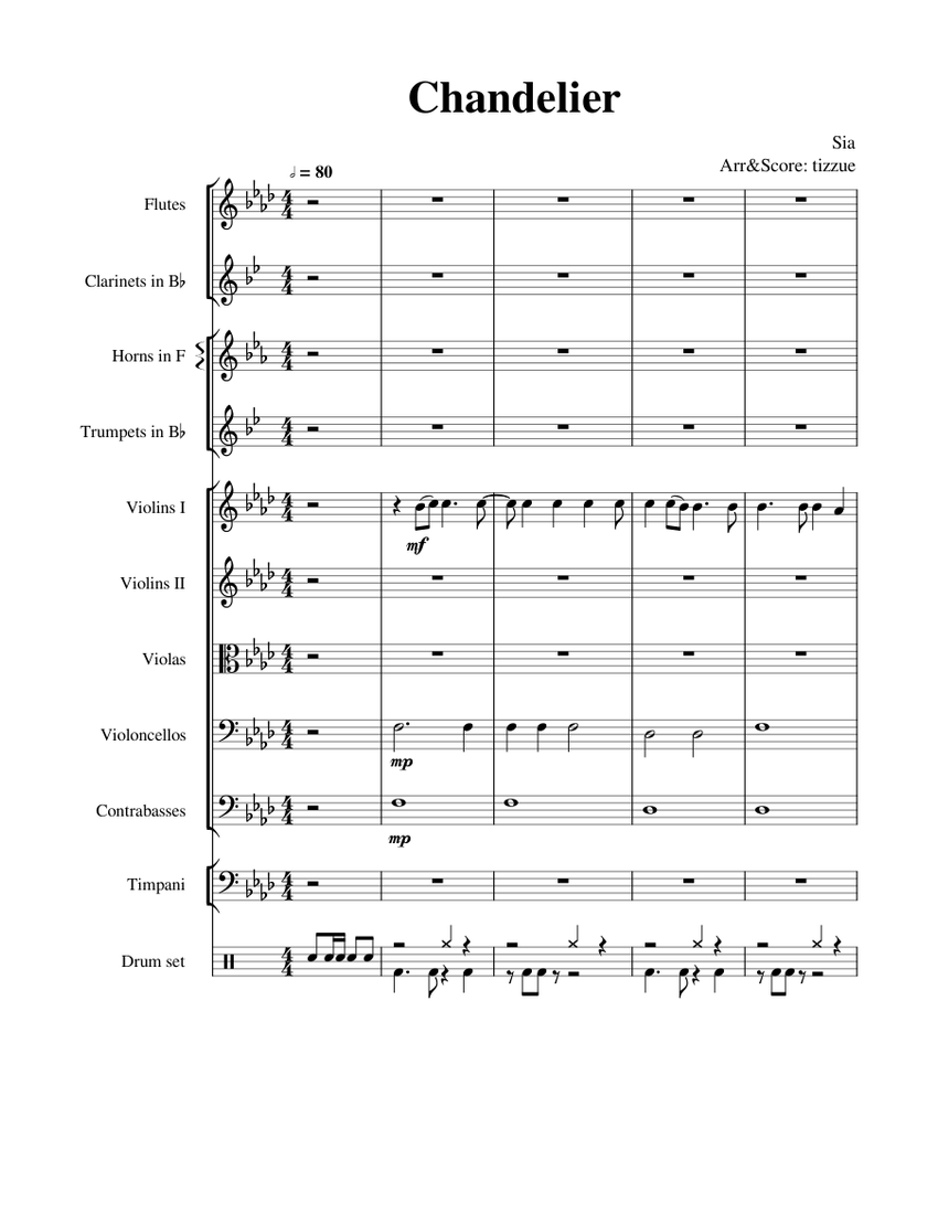 Chandelier - Sia Sheet music for Flute, Clarinet in b-flat, Trumpet in ...