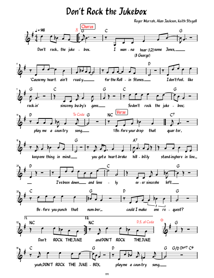 Don't Rock the Jukebox (Lead sheet with lyrics ) - piano tutorial