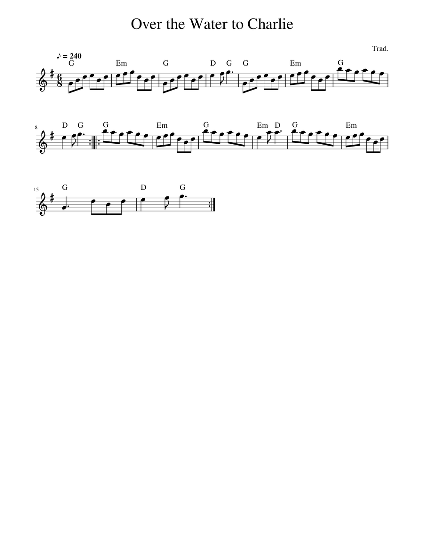 Traditional music - Over the Water to Charlie Sheet music for Piano ...
