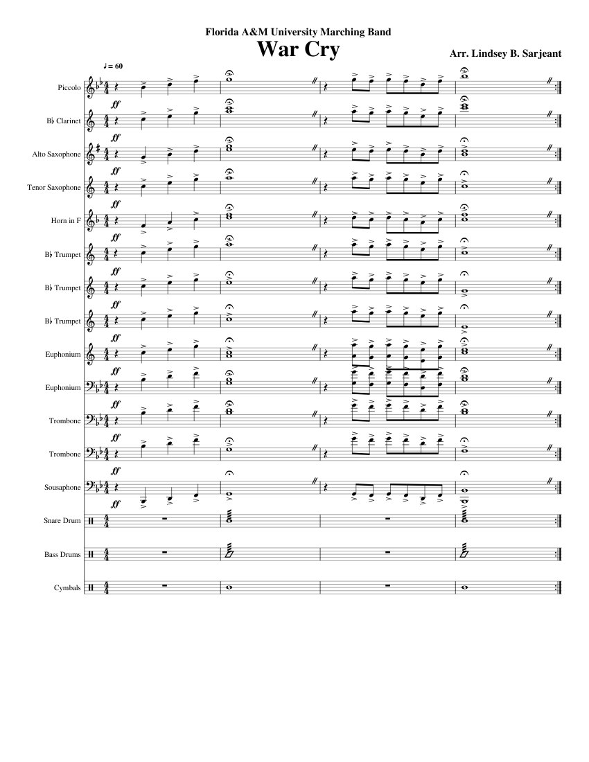 War Cry (FAMU) Sheet Music for Trombone, Euphonium, Flute piccolo ...