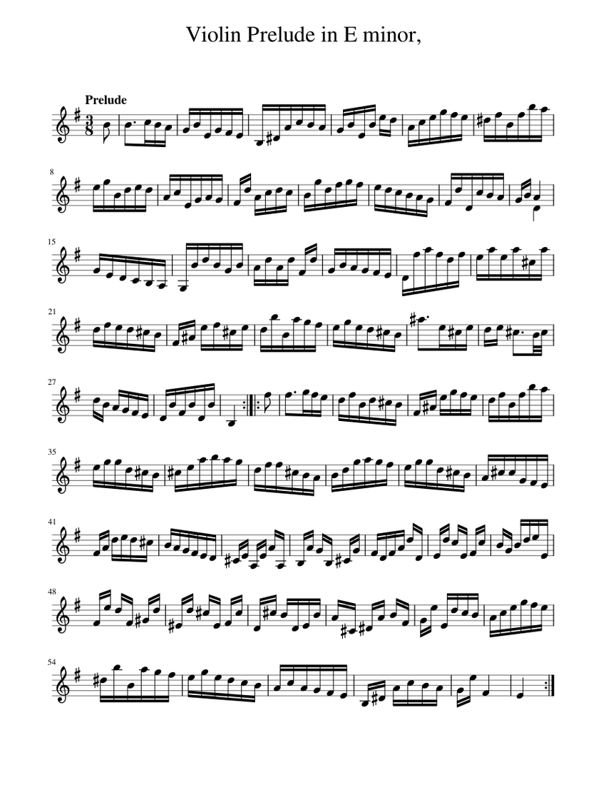Giuseppe Torelli - Violin Prelude in E minor, Sheet Music for Violin ...