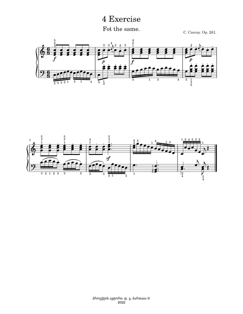 Op. 261. 101 Exercises – Carl Czerny 4 Exercise Sheet Music for Piano ...