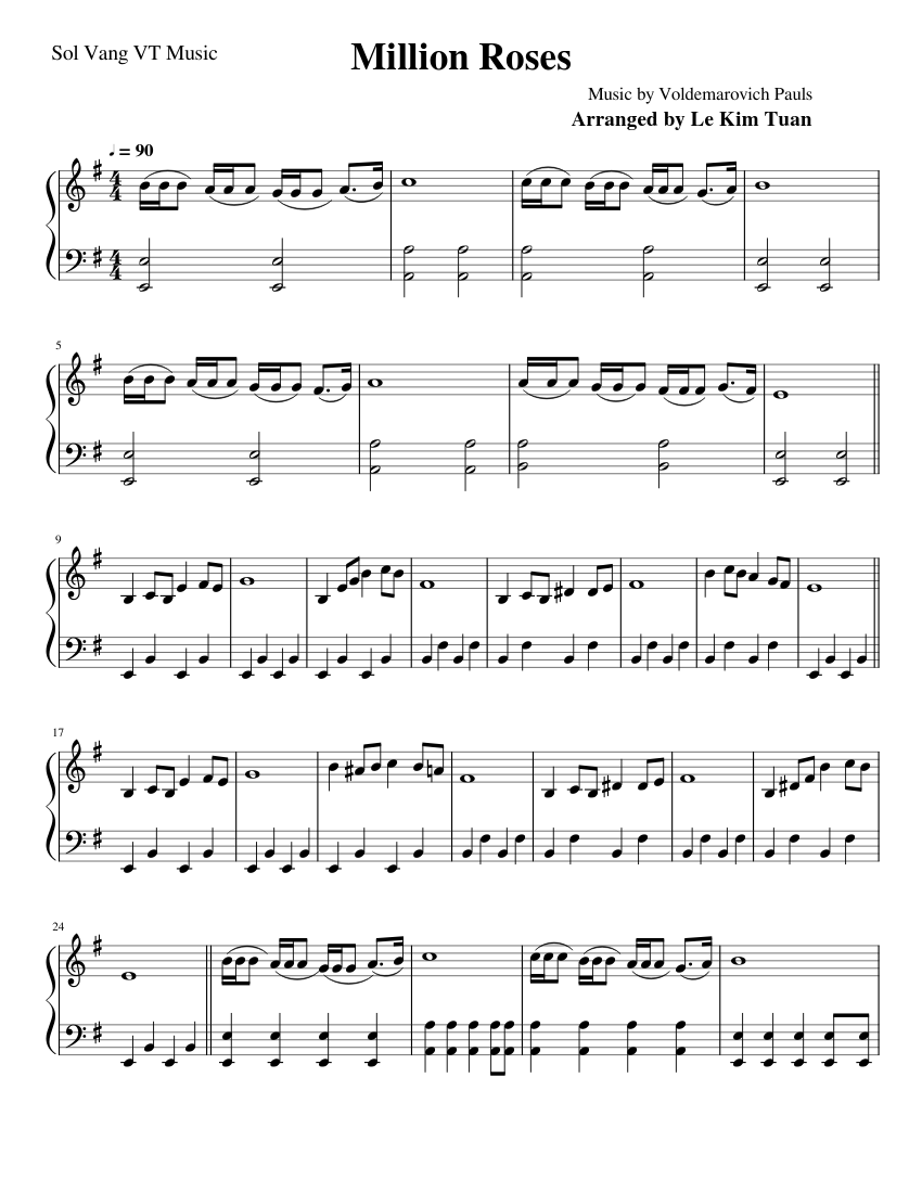 million_roses piano.. Sheet Music for Piano (Solo) Easy | MuseScore.com