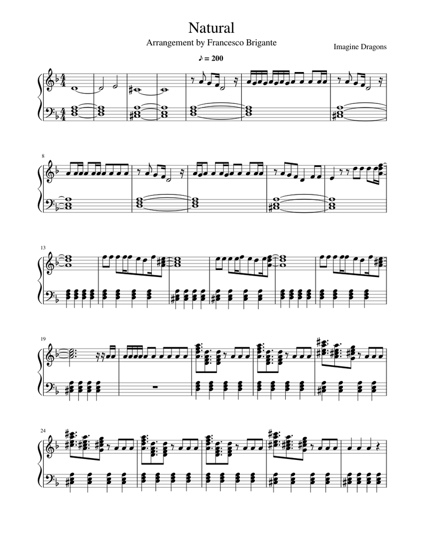 Imagine Dragons - Natural Sheet Music for Piano (Solo) | MuseScore.com