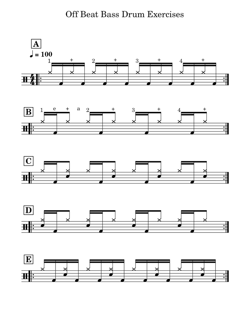 Off Beat Bass Drum Exercises Sheet Music for Drum group (Solo ...
