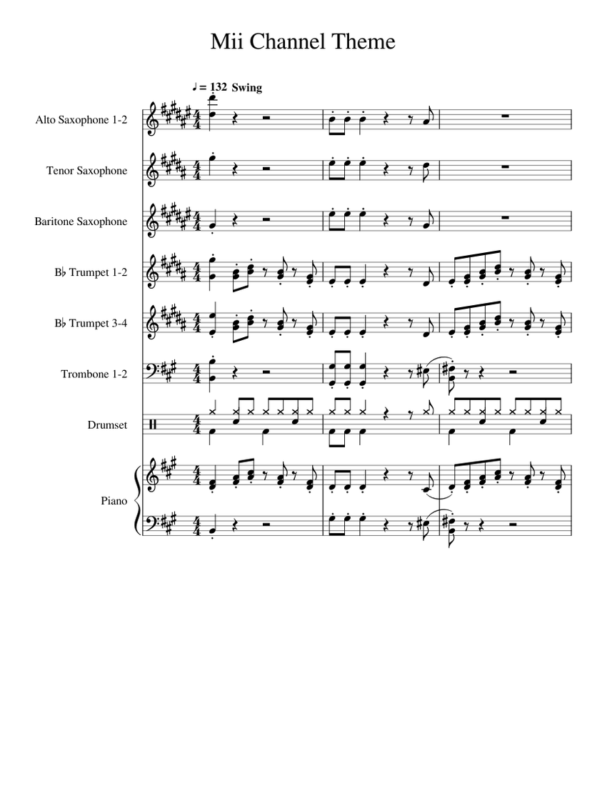 Mii Channel Theme Sheet music for Piano, Trombone, Saxophone alto ...