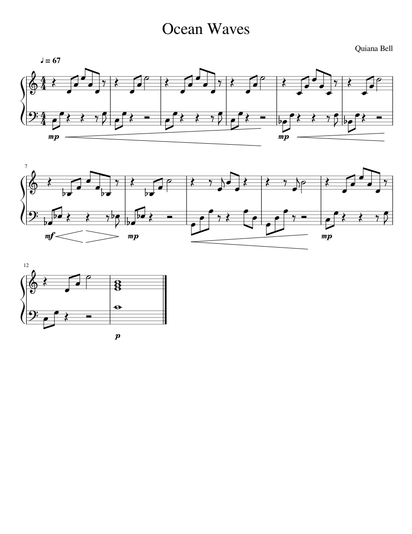 Ocean Waves Sheet Music for Piano (Solo) Easy | MuseScore.com