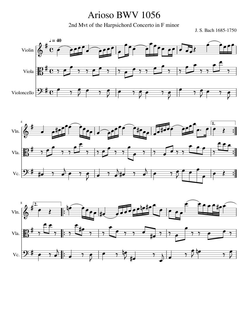 Arioso BWV 1056 Sheet Music for Violin, Viola, Cello (String Orchestra ...