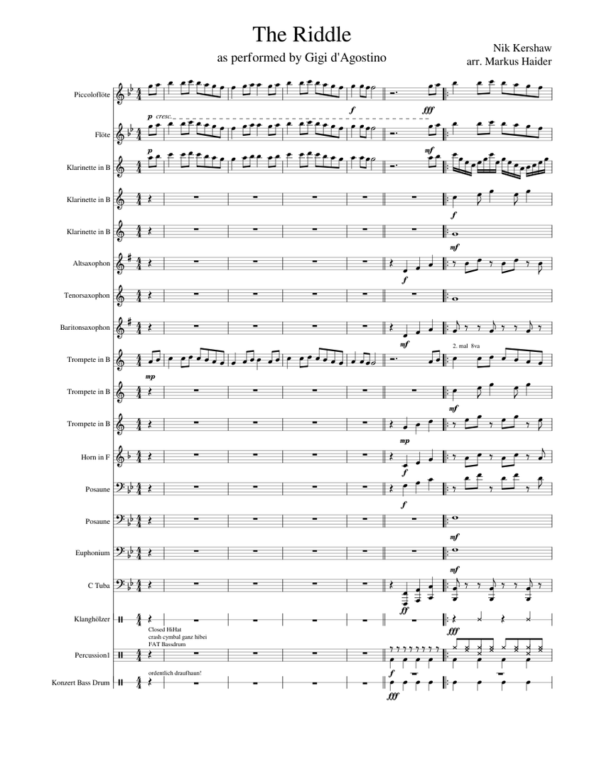 The riddle Sheet Music for Trombone, Euphonium, Tuba, Flute piccolo ...