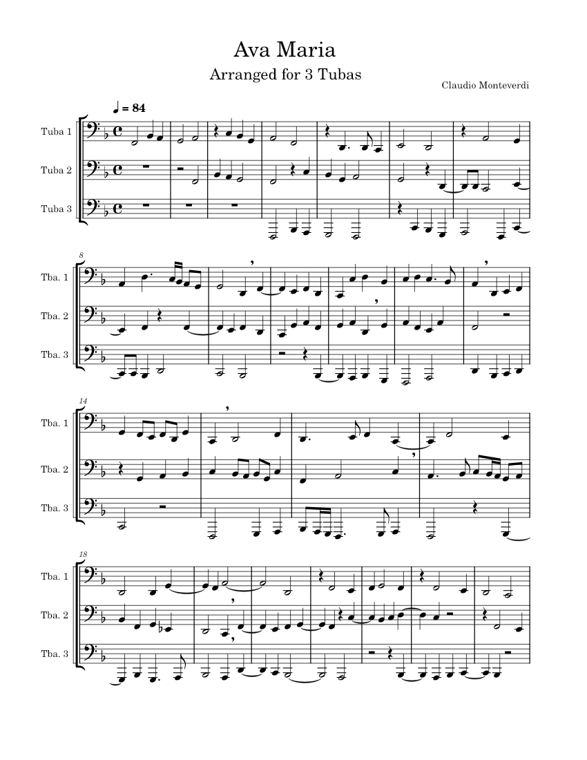 Ava Maria – Jacob Handl Ava Maria Sheet music for Tuba (Brass Trio ...