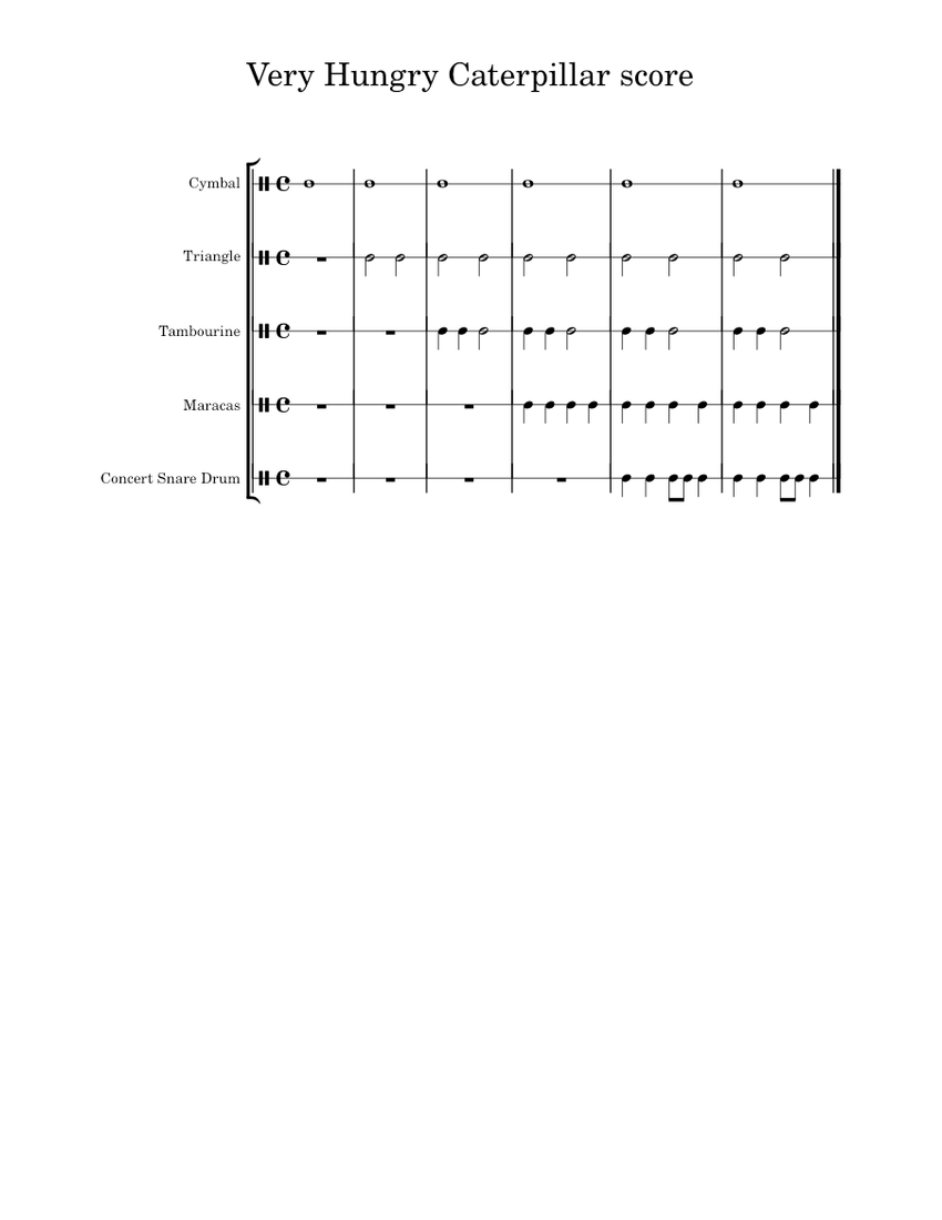 Very Hungry Caterpillar score Sheet Music for Tambourine, Snare drum ...