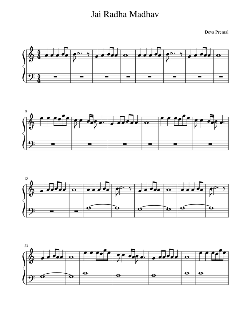 jai radha madhav - deva premal in a minor Sheet music for Piano (Solo ...
