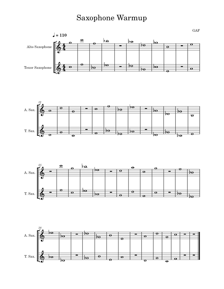 Saxophone Warmup- GAF Sheet music for Saxophone alto, Saxophone tenor ...