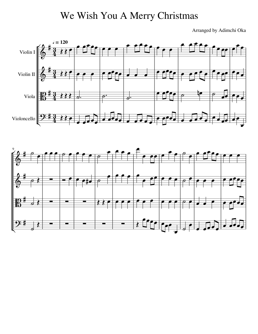 We Wish You A Merry Christmas For String Quartet Sheet Music for Violin ...