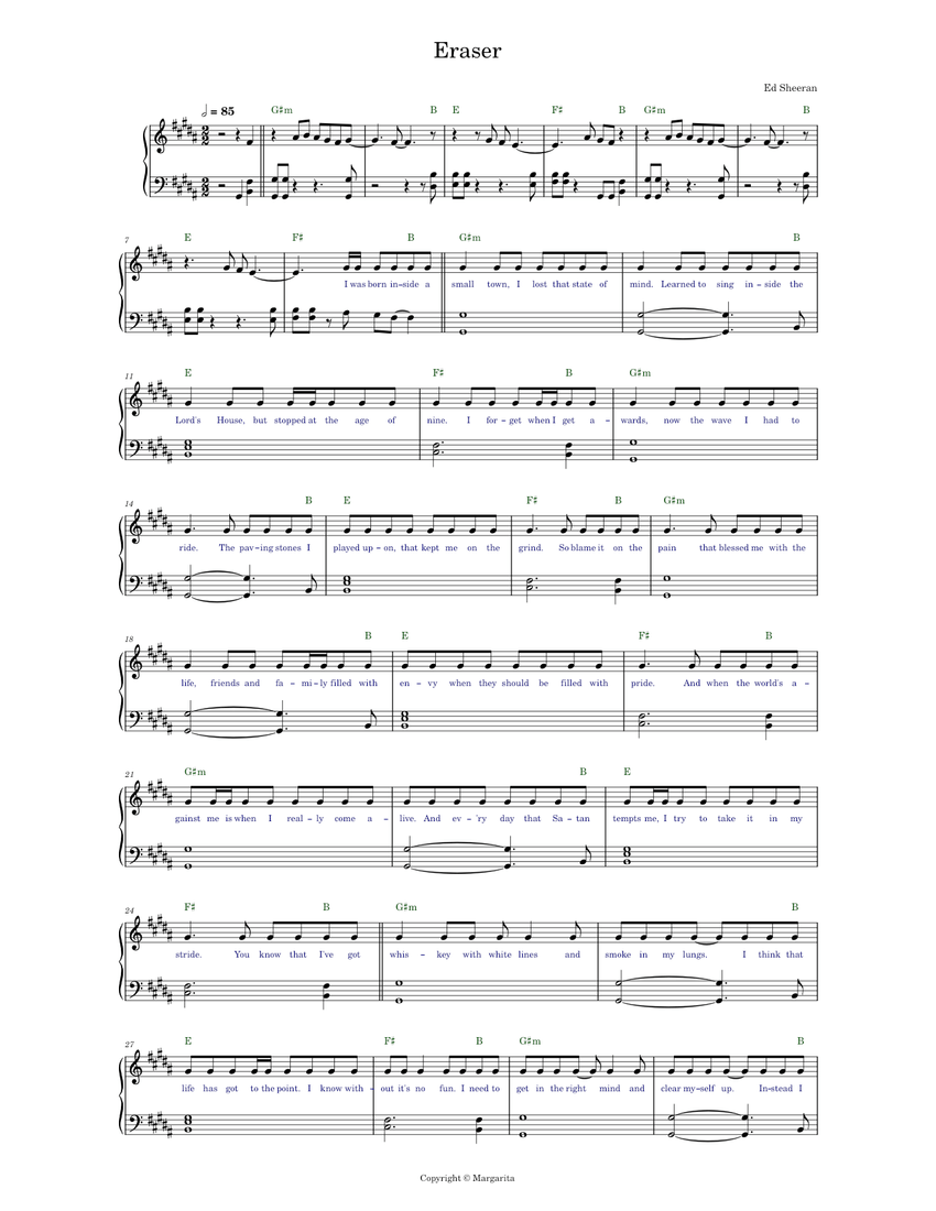 Eraser – Ed Sheeran Sheet music for Piano (Piano-Voice-Guitar) Easy ...