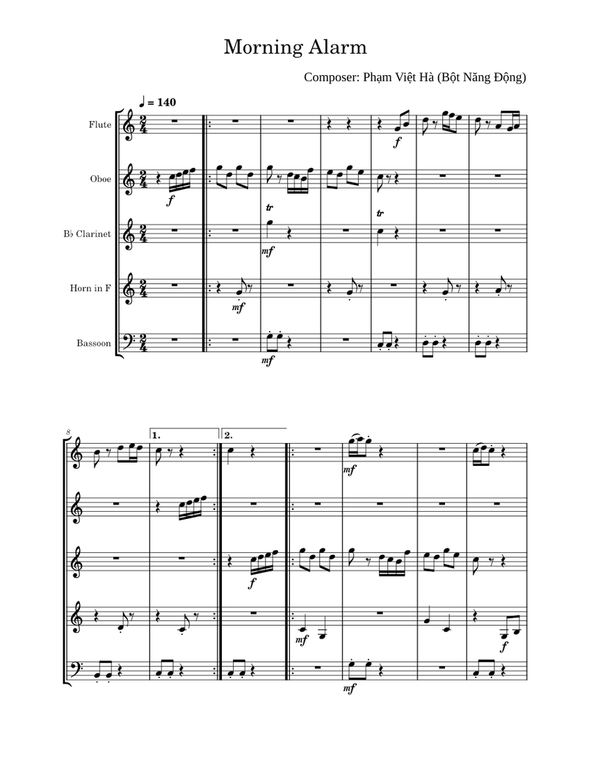 MORNING ALARM - Bôt Năng Động Sheet music for Flute, Oboe, Clarinet in ...