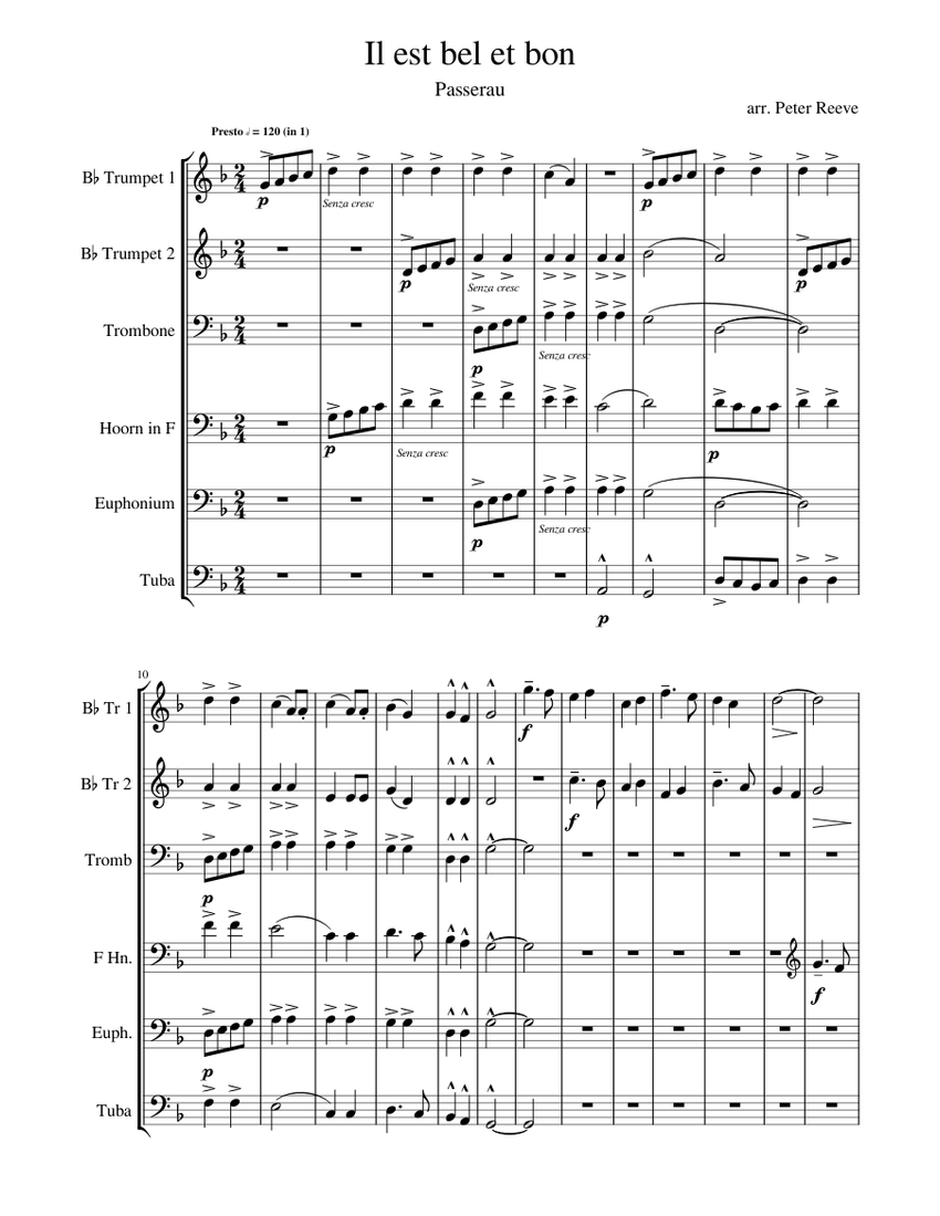 Il_est_bel_et_bon Sheet music for Trombone, Euphonium, Tuba, Trumpet in b-flat & more ...