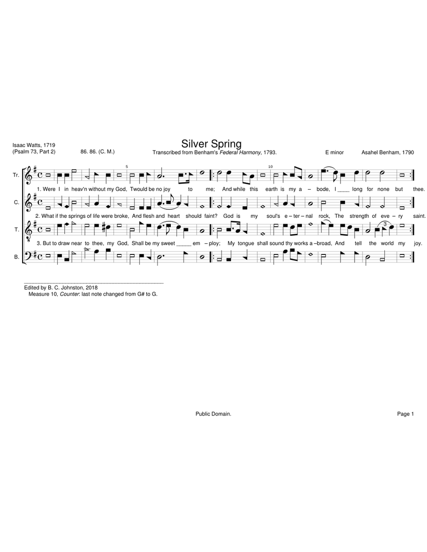 Silver Spring - Asahel Benham Sheet music for Tenor, Bass voice, Vocals ...