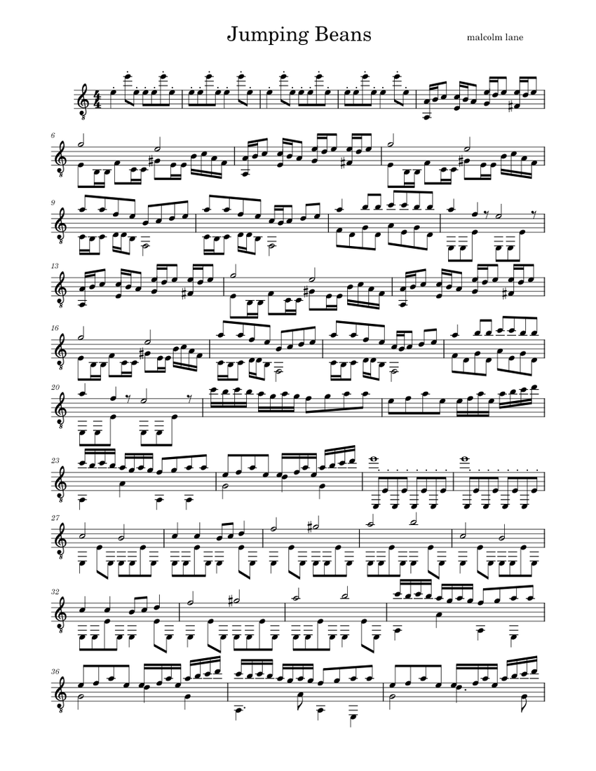 Jumping Beans Sheet Music for Guitar (Solo) | MuseScore.com