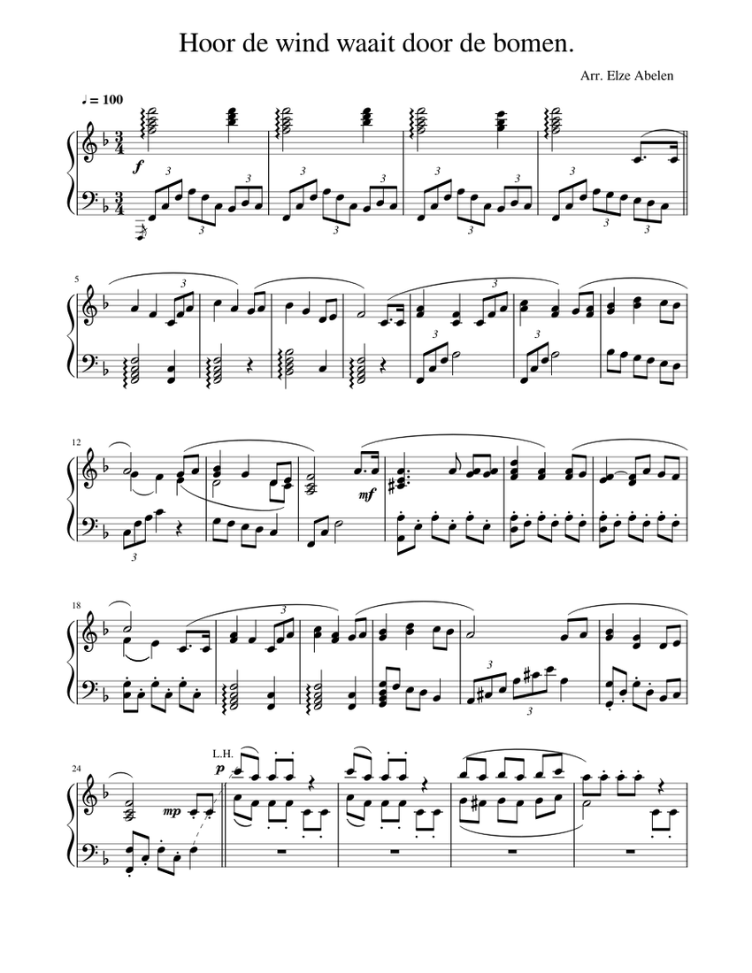 Hoor de wind waait door de bomen. Sheet music for Piano (Solo ...