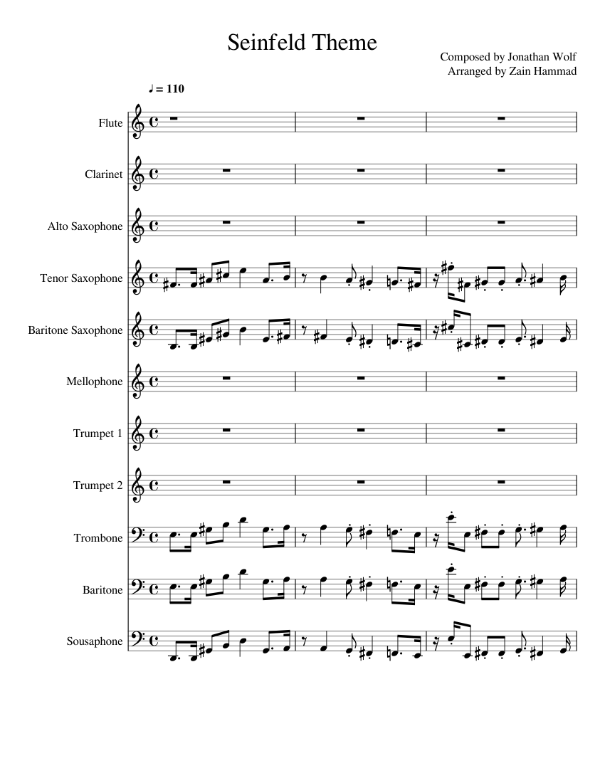 Seinfeld Theme Sheet music for Euphonium, Tuba, Trombone tenor, Flute ...