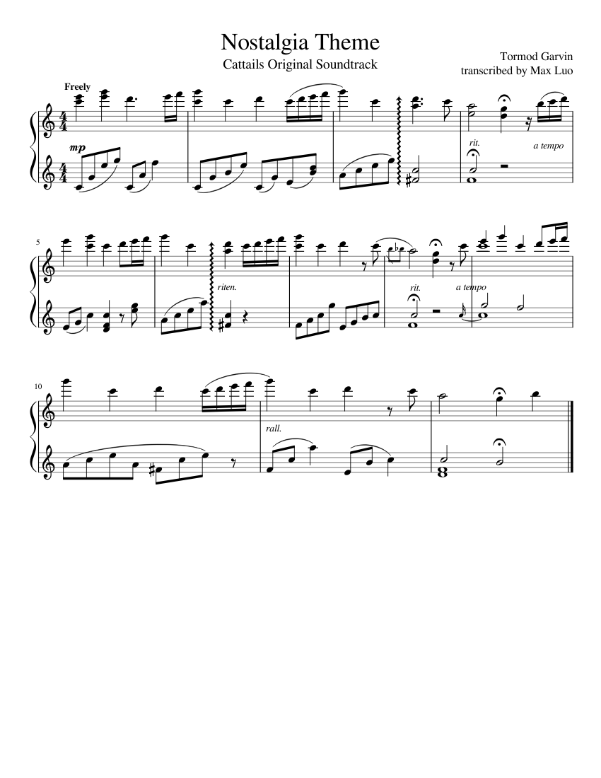 Nostalgia Theme Sheet music for Piano (Solo) Easy | Musescore.com