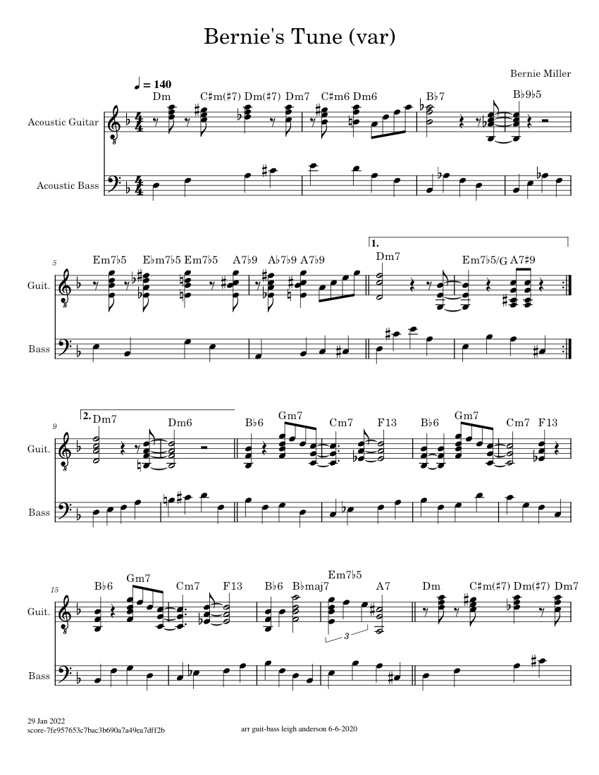 Bernie's Tune – Bernie Miller Sheet Music with Chords for Guitar, Bass ...
