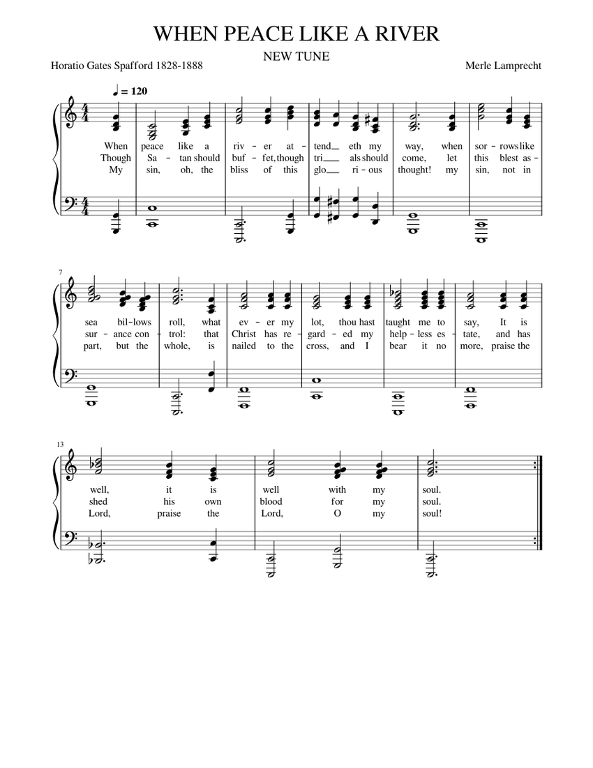 WHEN PEACE LIKE A RIVER Sheet Music for Piano (Church Choir) Easy ...