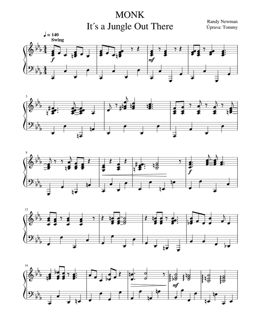 It's A Jungle Out There – Randy Newman (Monk) Sheet Music for Piano (Solo) | MuseScore.com