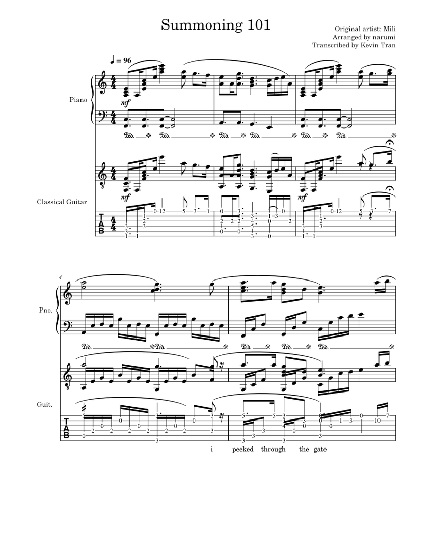 Mili - Summoning 101 – Mili Mili - Summoning 101 guitar Sheet Music and ...