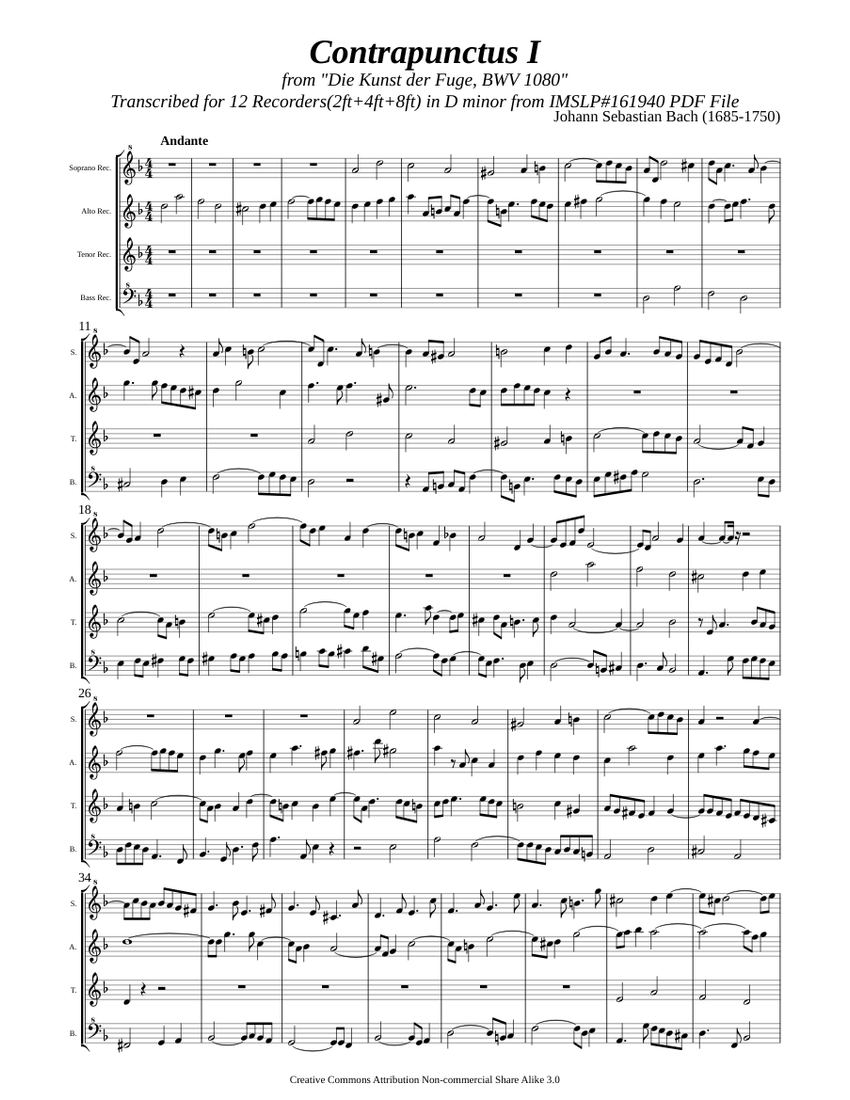 Bach, J. S. _ Die Kunst Der Fugue, Contrapunctus 1, [2ft, 4ft, 8ft ...
