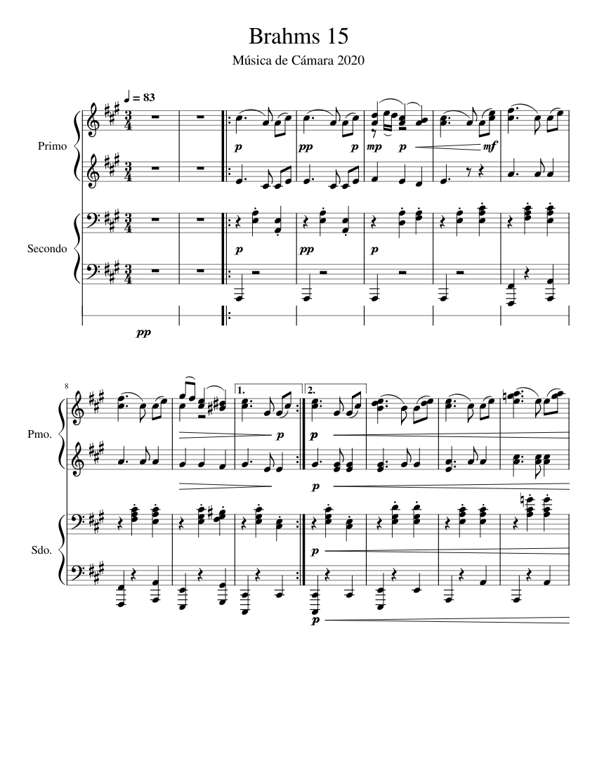 Brahms 15 Sheet music for Piano, Claves (Piano Four Hand) | Musescore.com
