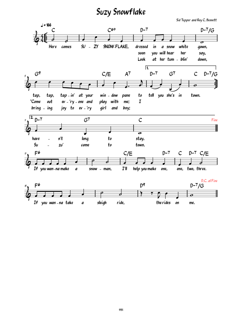 Suzie Snowflake (Lead sheet with lyrics ) Sheet music for Piano (Solo ...