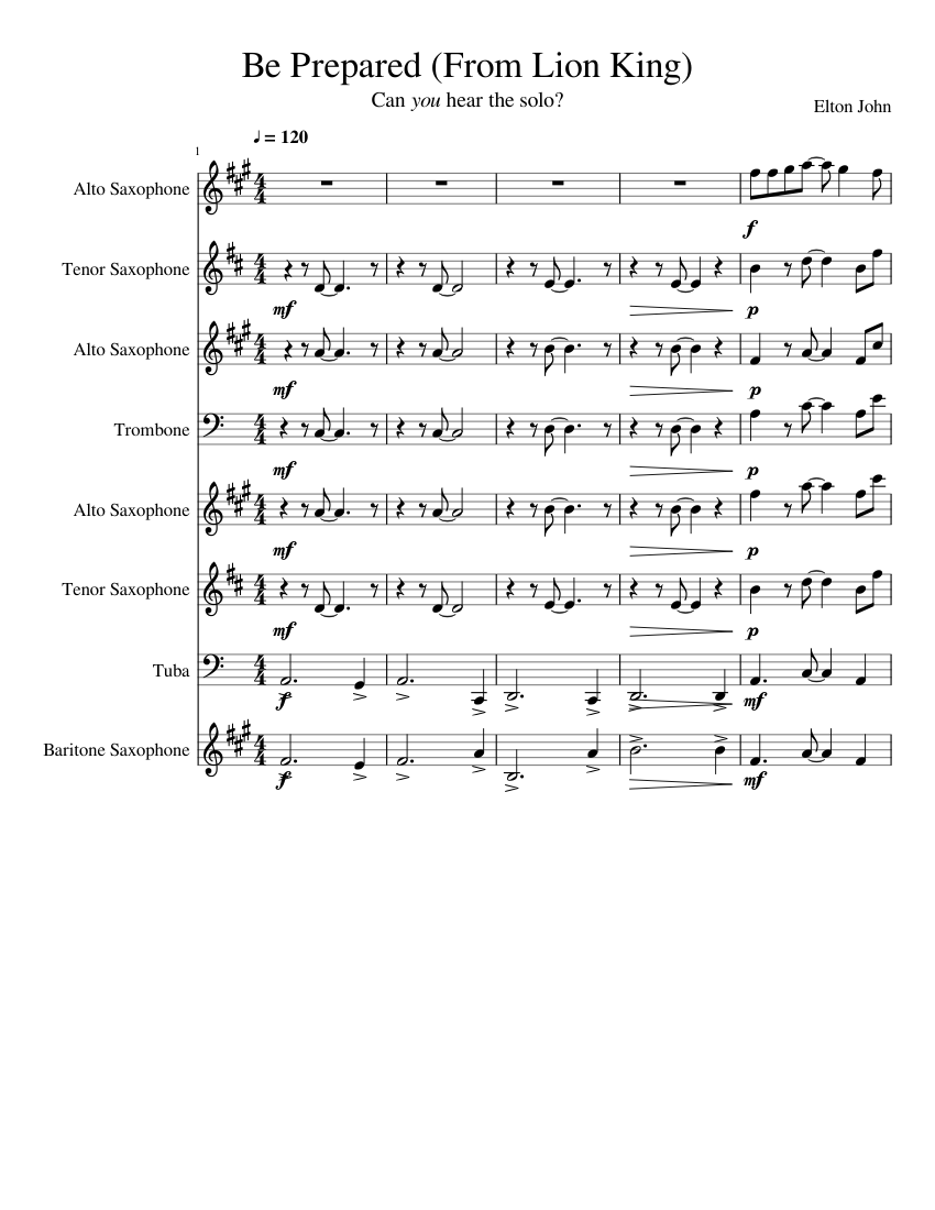 Be Prepared Sheet music for Trombone, Tuba, Saxophone alto, Saxophone ...