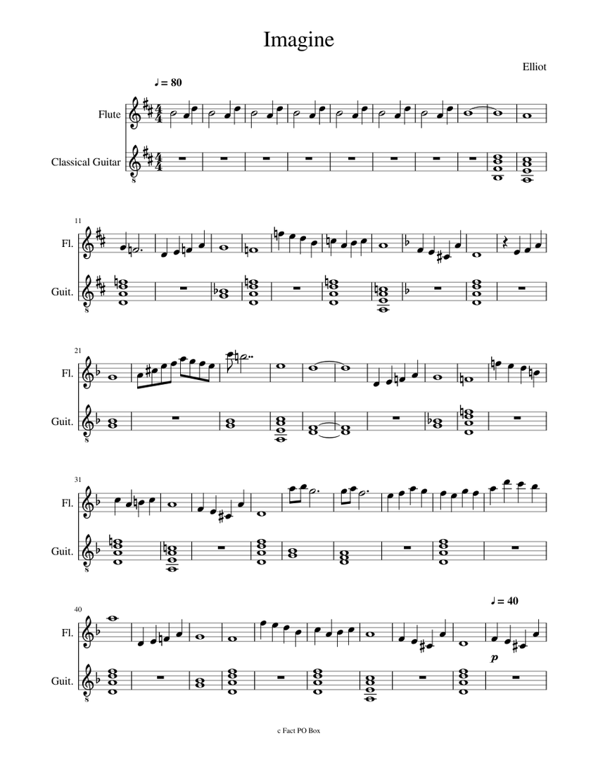 Imagine Sheet music for Flute, Guitar (Mixed Duet) | Musescore.com