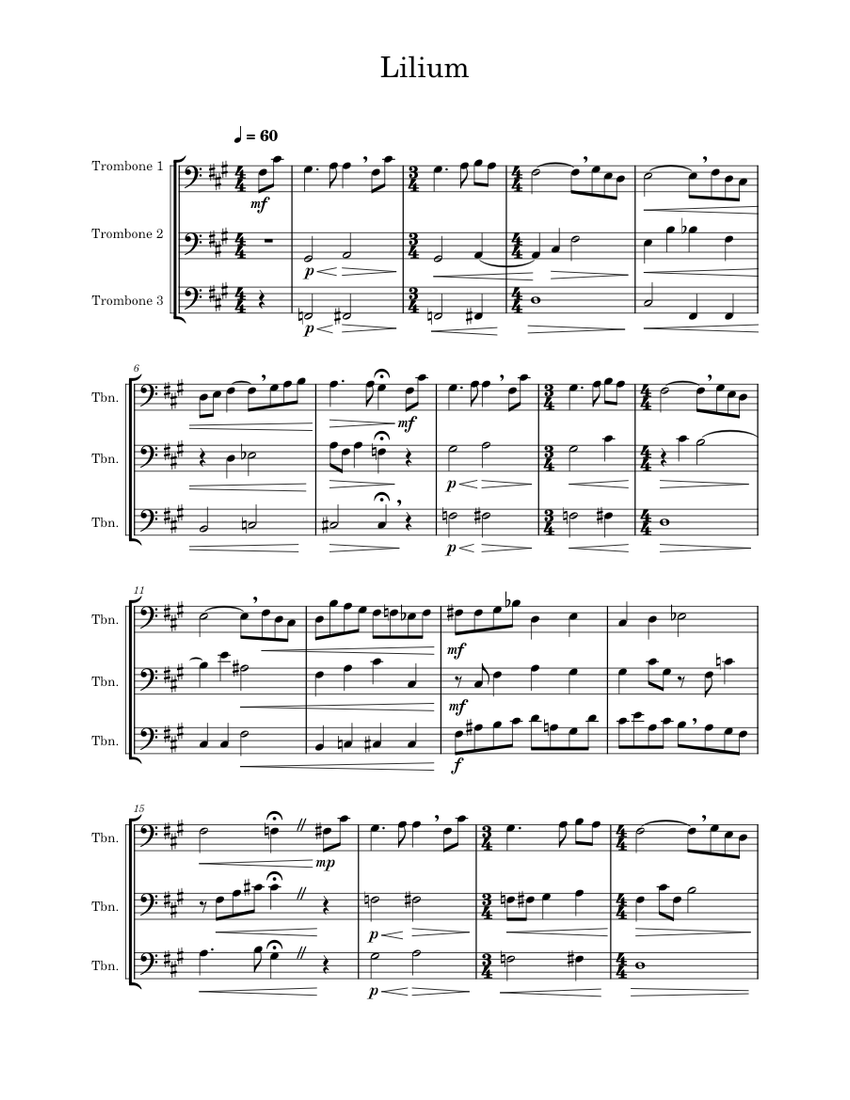 Elfen lied - lilium – Misc Soundtrack Lilium Trombone Trio Sheet Music ...