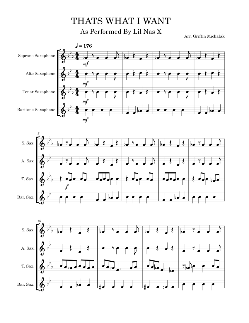 That's what I want – Lil Nas X For SATB Saxophone Quartet Sheet Music ...