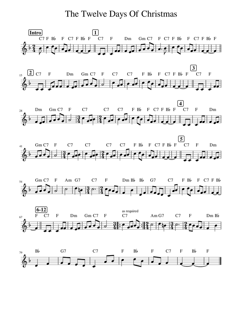 The Twelve Days Of Christmas Sheet music for Piano (Solo) Easy ...