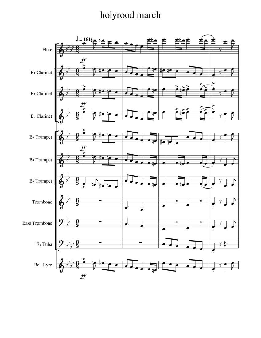 holyrood march Sheet Music for Trombone, Tuba, Trombone bass, Flute ...