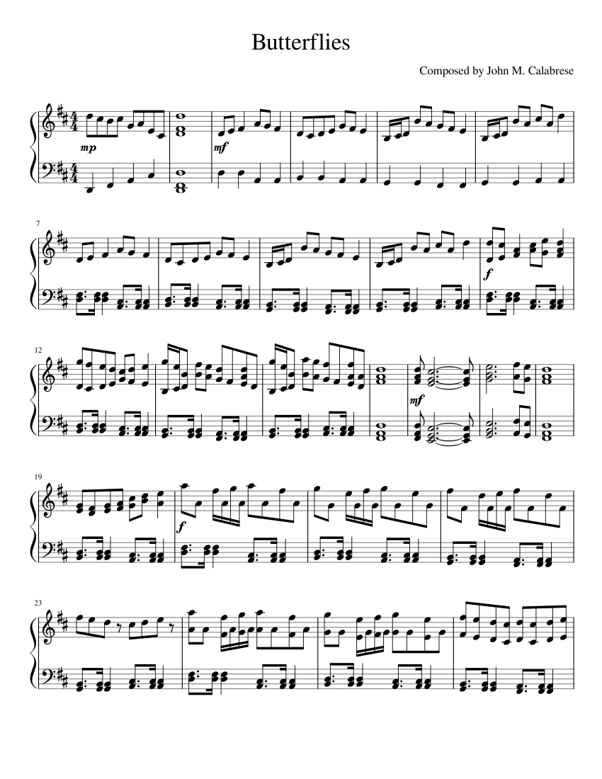 Butterflies Sheet music for Piano (Solo) | Musescore.com