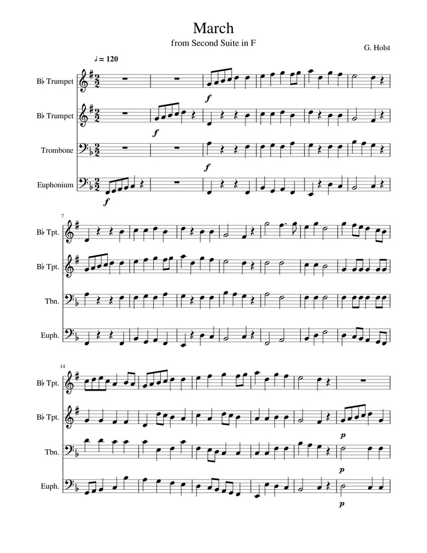 Second Suite in F - I. March Sheet music for Trombone, Euphonium ...