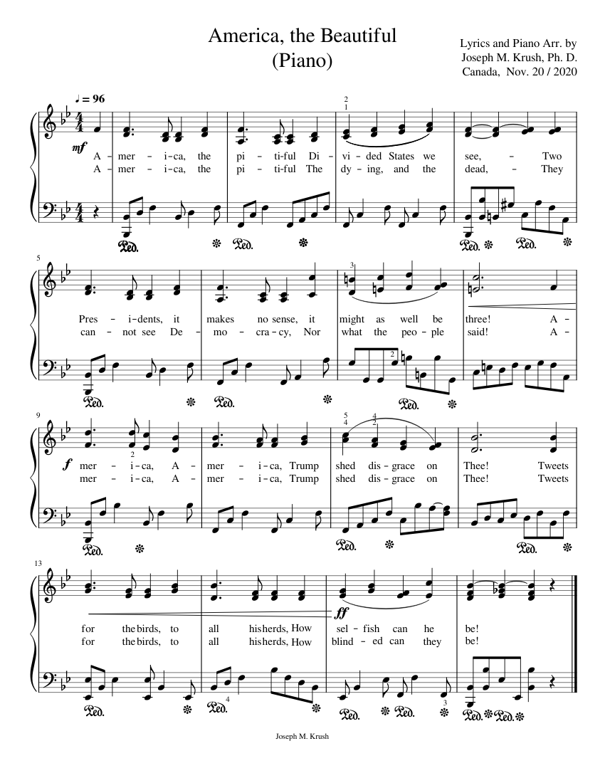 America, the Beautiful Sheet Music for Piano (Piano-Voice) Easy ...